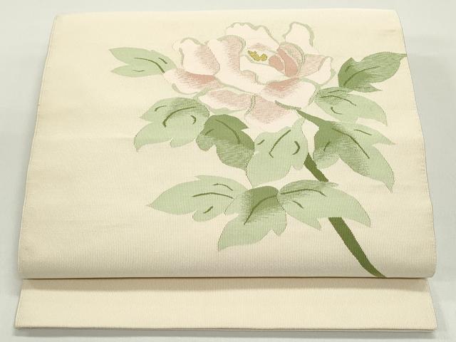 平和屋着物●爪掻き本綴れ　八寸名古屋帯　草花文　肌色　金糸　正絹　逸品　未使用　DAAW6824ob