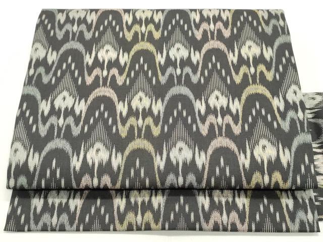 平和屋着物●全通柄九寸名古屋帯　太子間道　黒地　正絹　逸品　未使用　DAAW6834ob