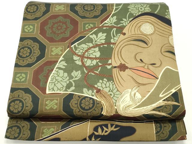 平和屋着物●アンティーク　大正ロマン　両面　全通柄京袋帯　蜀江色紙面文　正絹　逸品　DAAW6844ob