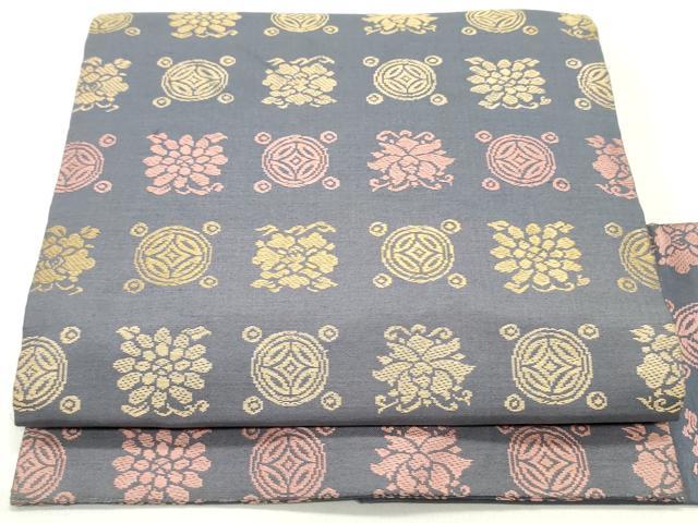平和屋着物●九寸名古屋帯　唐織　紬地　草花菱丸文　文正絹　逸品　DAAW6852ob