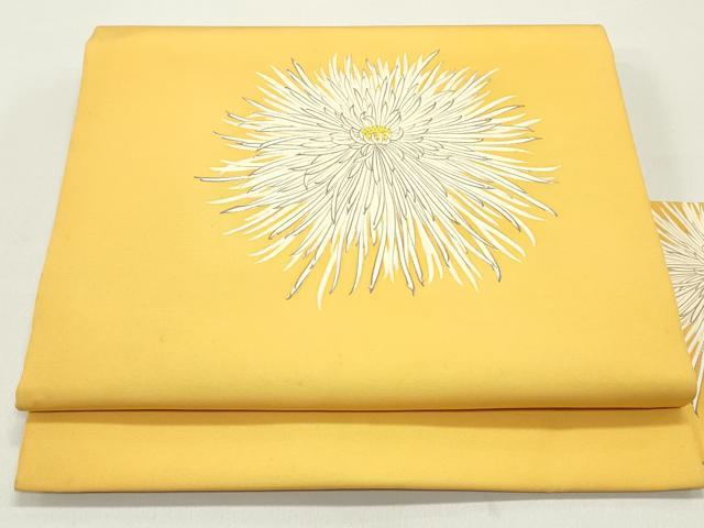 平和屋着物●塩瀬　九寸名古屋帯　手描き　舞菊文　柑子色　正絹　逸品　DAAW6864ob