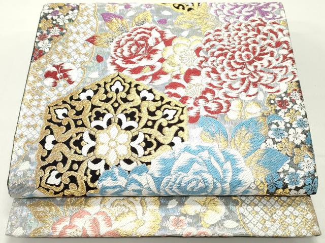 平和屋着物●六通柄袋帯　雪輪亀甲花唐草文　金銀糸　正絹　逸品　DAAW6876ob