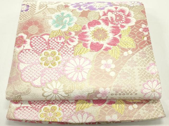 平和屋着物●六通柄袋帯　唐織　雪輪舞花文　金糸　正絹　逸品　未使用　DAAW6924ob