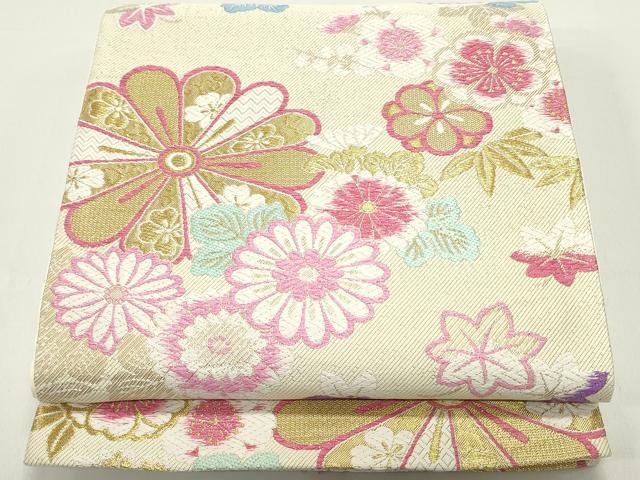 平和屋着物●六通柄袋帯　唐織　舞花文　金糸　正絹　逸品　DAAW6925ob