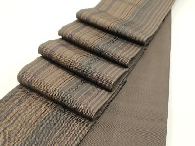 平和屋着物●男性　本場筑前博多織　角帯　献上　赤墨色　正絹　逸品　DAAW6931ob