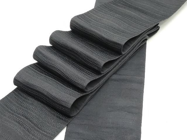 平和屋着物●男性　本場筑前博多織　角帯　横段文　黒地　黒木織物　証紙付き　正絹　逸品　DAAW6933ob