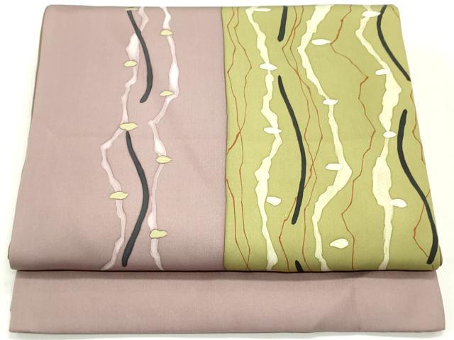 平和屋着物●太鼓柄京袋帯　手描き　色紙枝葉文　梅鼠色　正絹　逸品　未使用　DAAW6941ob