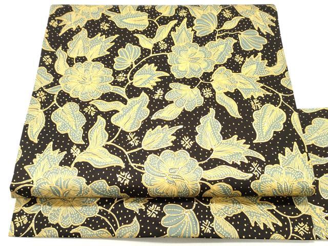 平和屋着物●九寸開き名古屋帯　更紗花唐草文　黒地　金彩　正絹　逸品　DAAW6944ob