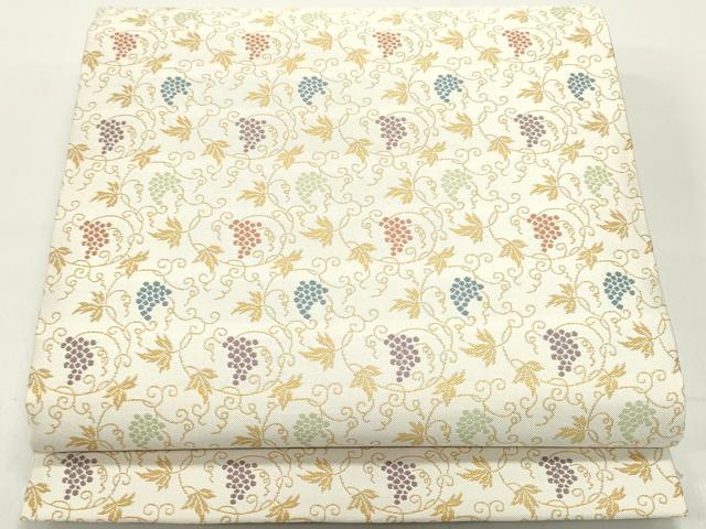 平和屋着物●九寸開き名古屋帯　葡萄蔦の葉文　正絹　逸品　未使用　DAAW6946ob