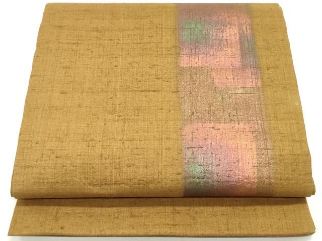 平和屋着物●太鼓柄袋帯　生紬　抽象文様　金彩　正絹　逸品　未使用　DAAW6961ob