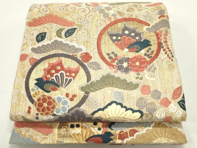 平和屋着物●六通柄袋帯　唐織　作家物　能衣　舞蝶枝垂れ藤松文　金糸　正絹　逸品　DAAW6964ob