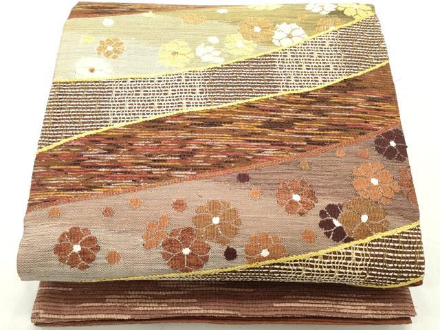 平和屋着物●太鼓柄袋帯　すくい織　舞花横段文　正絹　逸品　DAAW6966ob