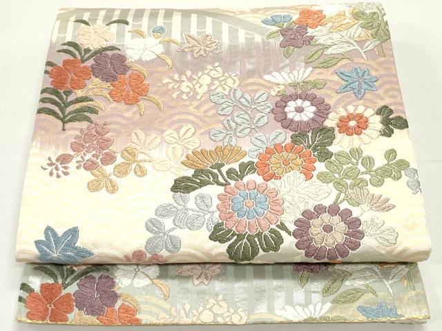 平和屋着物●六通柄袋帯　唐織　青海波草花文　金銀糸　正絹　逸品　DAAW6974ob