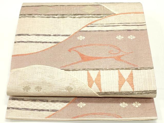 平和屋着物●六通柄袋帯　インカ更紗　金糸　正絹　逸品　未使用　DAAW6982ob