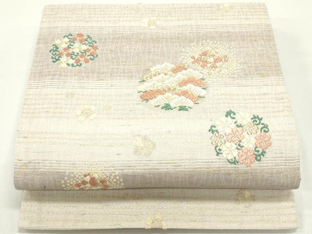 平和屋着物▽六通柄袋帯　スリーシーズン　春夏秋　唐織　花唐草丸文　金銀糸　正絹　逸品　DAAW6984ob