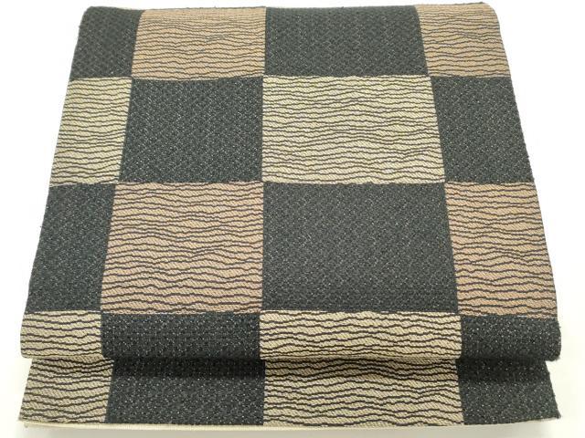 平和屋着物▽六通柄袋帯　スリーシーズン　春夏秋　変わり市松文様　正絹　逸品　DAAW6986ob