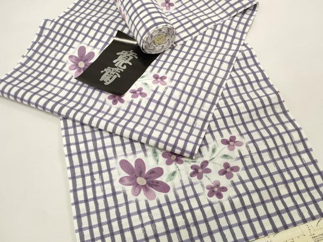 平和屋着物＊夏物 世界的ファッションデザイナー 山本寛斎 kansaiブランド 浴衣 反物 着尺 紅梅織 格子花文 洗える着物 未使用 DAAW7367zzz