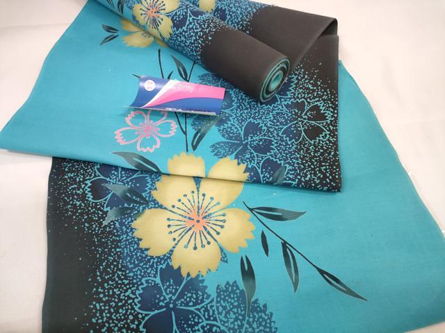 平和屋着物＊夏物　浴衣　反物　着尺　枝花文　撫子　コーマー糸　綿　逸品　未使用　DAAW7492zzz