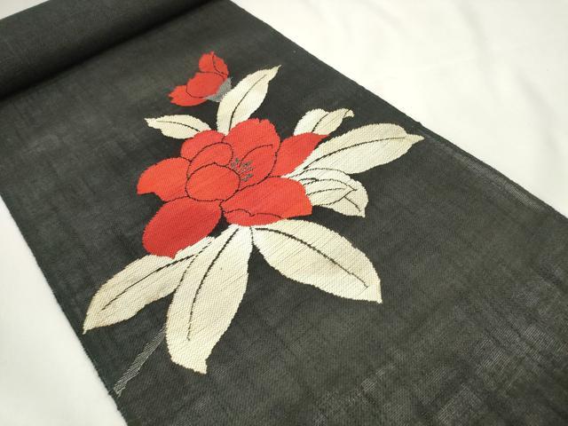 平和屋着物＊夏物 西陣 名古屋帯 帯反物 枝花文 黒地 証紙付き