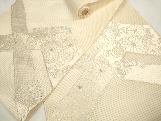 平和屋着物＊夏物　西陣　ふくい謹製　名古屋帯　帯反物　絽綴れ　菊　青海波　銀糸　証紙付き　逸品　未使用　DAAW7819zzz
