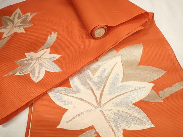 平和屋着物＊夏物　西陣　名古屋帯　帯反物　楓　銀糸　証紙付き　逸品　未使用　DAAW7971zzz