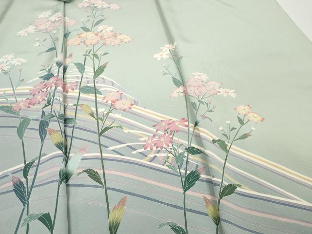 平和屋着物●十日町友禅作家　阿部佳雪　付下げ　反物　着尺　友禅　草花文　上代29万　逸品　未使用　DAAW8102zzz