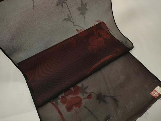 平和屋着物▽西陣　羽織・コート　反物　羽尺　スリーシーズン　春夏秋　紗　枝花文　逸品　未使用　DAAW8166zzz