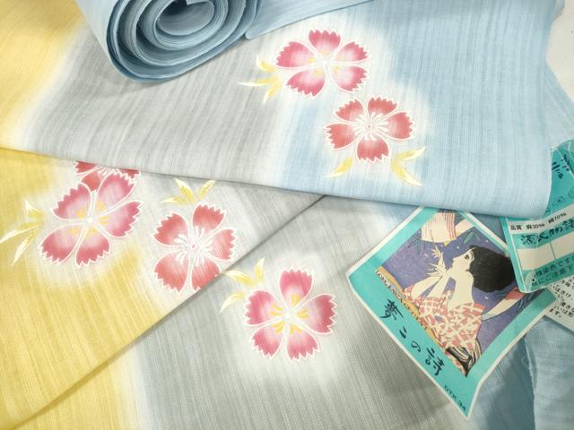 平和屋着物＊夏物　大正の浮世絵師　竹久夢二　夢二ロマン　浴衣　反物　着尺　夢二の詩　撫子間道　綿麻　逸品　未使用　DAAW8181zzz