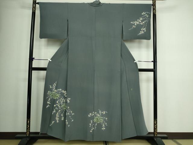 平和屋着物▽訪問着　単衣　作家物　草花文　正絹　逸品　DAAW9189sf