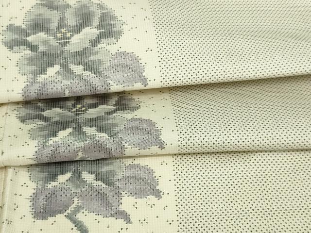 平和屋着物▽本場大島紬　白大島　単衣　9マルキ　舞花文　正絹　逸品　DAAW9194sf