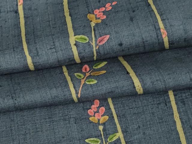 平和屋着物▽上質な紬　単衣　枝葉間道　正絹　逸品　DAAW9197sf