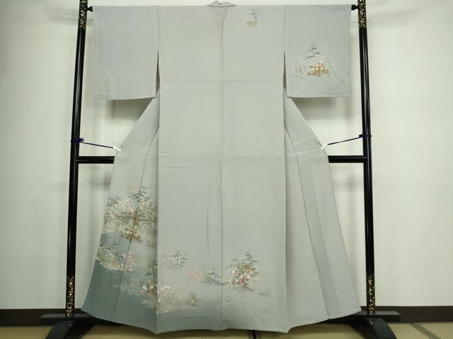 平和屋着物▽訪問着　単衣　風景草花文　暈し染め　金彩　反端付き　正絹　逸品　DAAW9234sf