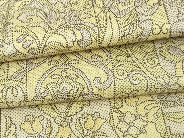 平和屋着物▽上質な紬　単衣　更紗花文　正絹　逸品　DAAW9260sf