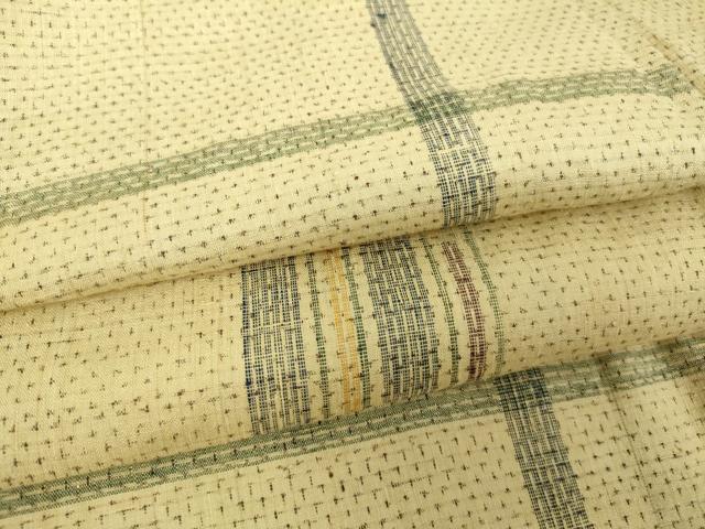 平和屋着物▽上質な紬　単衣　十字絣　正絹　逸品　DAAW9372sf