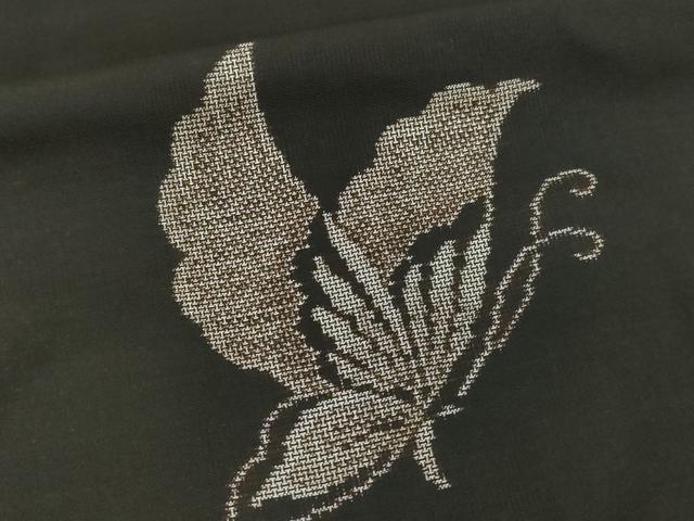 平和屋着物▽本場大島紬 単衣 9マルキ 地空き 舞蝶文 正絹 逸品