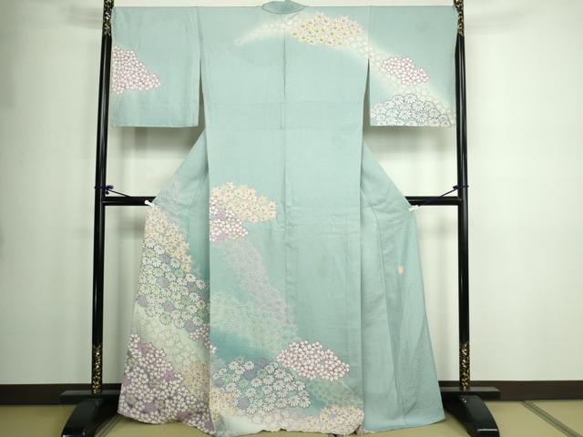 平和屋着物▽十日町　名門　滝泰謹製　訪問着　単衣　草花文　暈し染め　正絹　逸品　DAAW9404sf