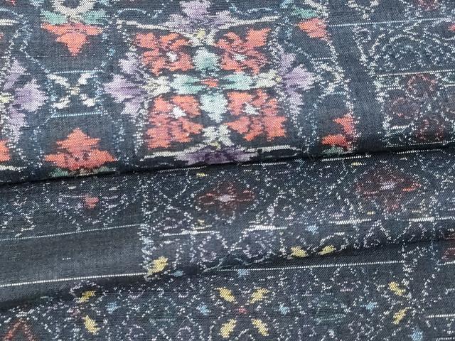 平和屋着物▽上質な紬 　単衣　正倉院花文 　正絹　逸品　未使用　DAAW9410sf