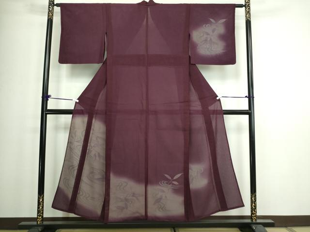 平和屋着物▽訪問着　無双　紗袷　紗×縦絽　流水枝葉文　暈し染め　正絹　逸品　DAAW9419sf