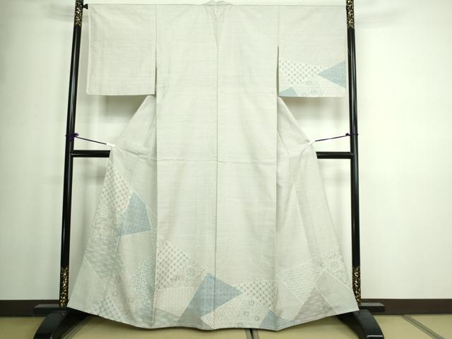 平和屋着物▽訪問着　結城紬　単衣　100亀甲　唐草文　正絹　逸品　DAAW9422sf