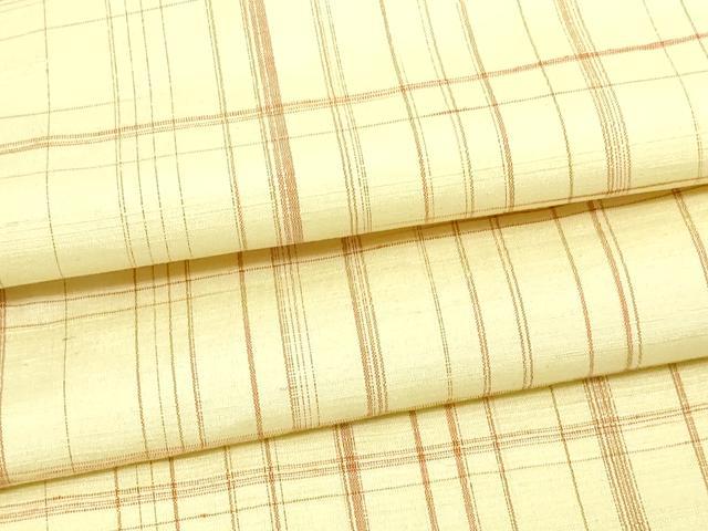 平和屋着物▽上質な紬 　単衣　格子 　正絹　逸品　未使用　DAAW9431sf