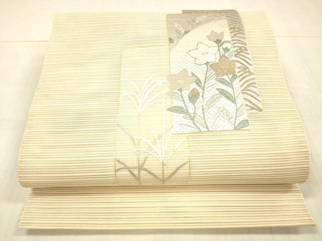 平和屋着物＊夏物　絽綴れ　八寸名古屋帯　絽刺し　草花文　金糸　正絹　逸品　DAAX0009cm