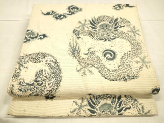 平和屋着物＊夏物　アンティーク　大正ロマン　丸帯　霞龍文　正絹　逸品　DAAX0018cm