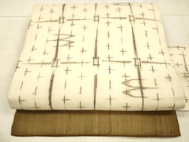 平和屋着物＊夏物　九寸名古屋帯　絣文様　正絹　逸品　DAAX0021cm