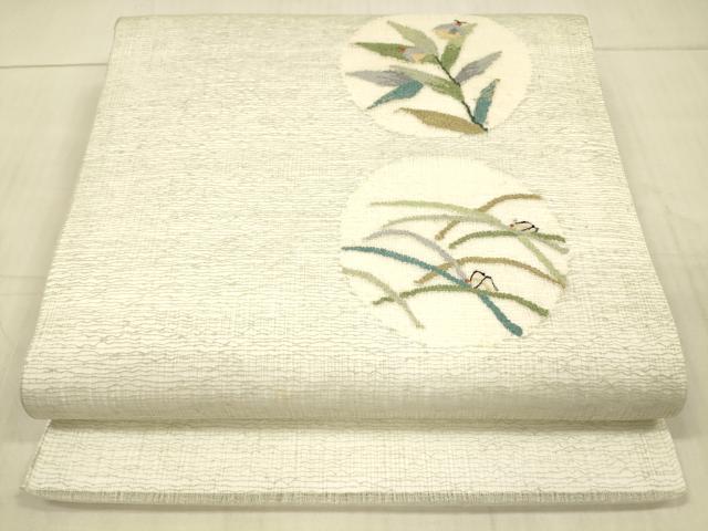 平和屋着物＊夏物　九寸開き名古屋帯　夏虫　草葉文　金糸　正絹　逸品　DAAX0028cm