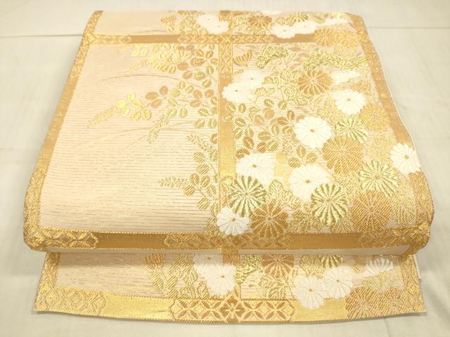 平和屋着物＊夏物　六通柄袋帯　唐織　格子草花文　金糸　正絹　逸品　DAAX0037cm