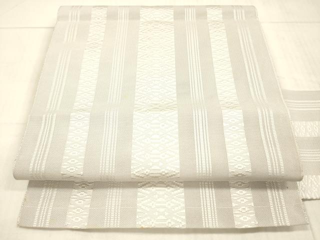 平和屋着物＊夏物　本場筑前博多織　八寸名古屋帯　紗献上　白梅鼠色　正絹　逸品　DAAX0039cm