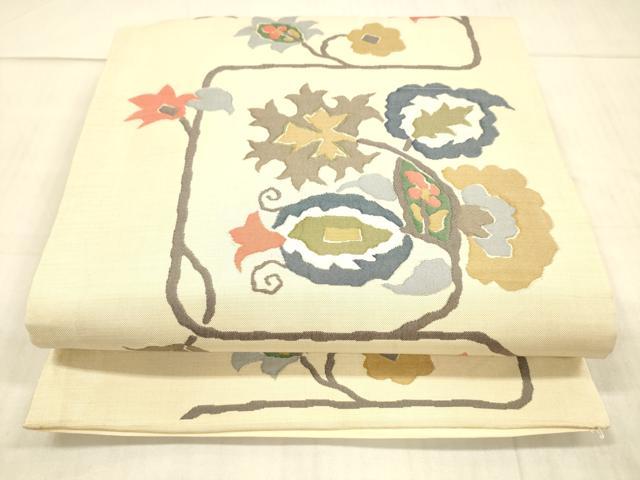 平和屋着物●名門木屋太　今河織物　六通柄袋帯　草花文　正絹　逸品　DAAX0056cm