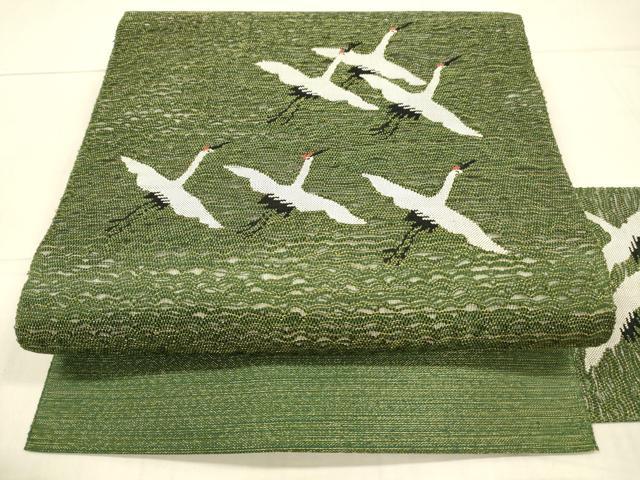 平和屋着物●綴れ　九寸名古屋帯　飛鶴文　金糸　正絹　逸品　DAAX0064cm