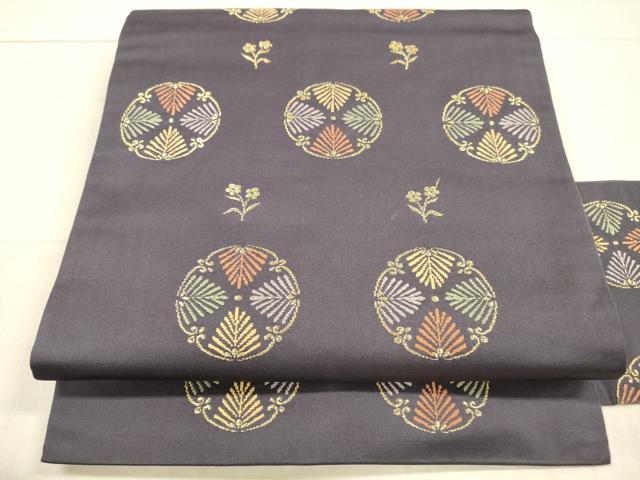 平和屋着物●九寸名古屋帯　草花文　金糸　正絹　逸品　DAAX0065cm
