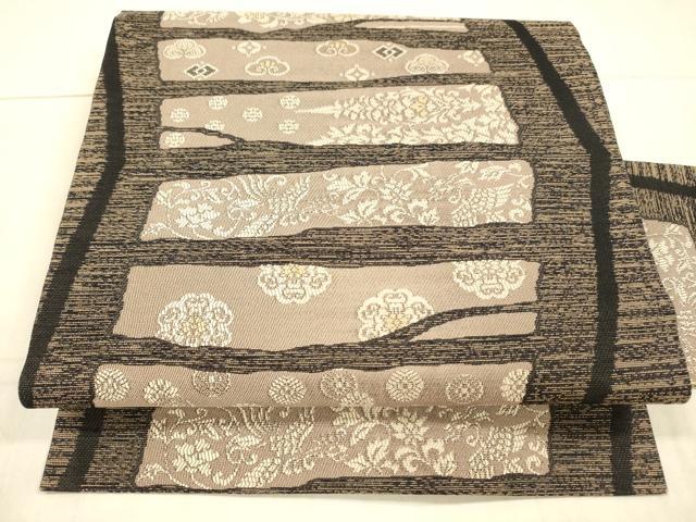 平和屋着物●九寸名古屋帯　横段草花文　正絹　逸品　DAAX0073cm